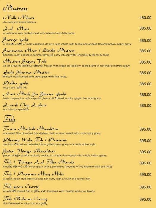 Menu at Delhi Darbar Fusion, Mumbai, 2nd floor