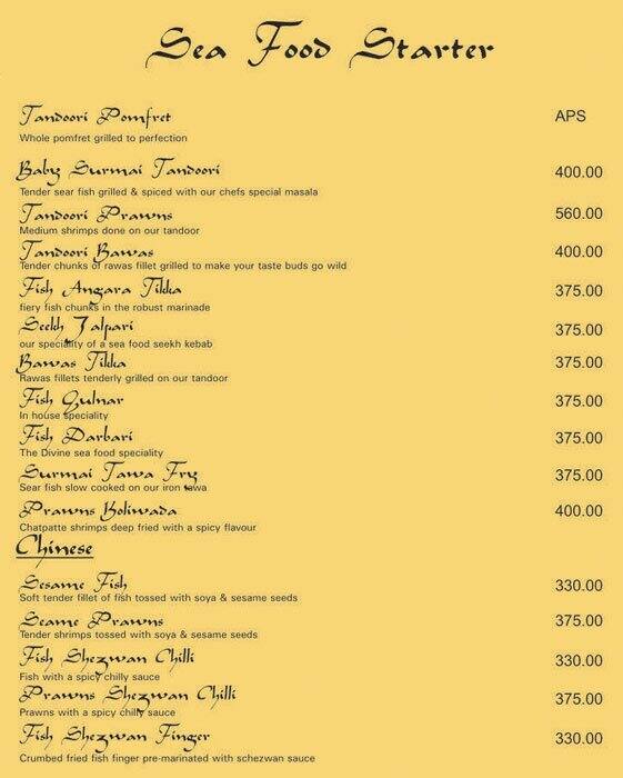 Menu at Delhi Darbar Fusion, Mumbai, 2nd floor
