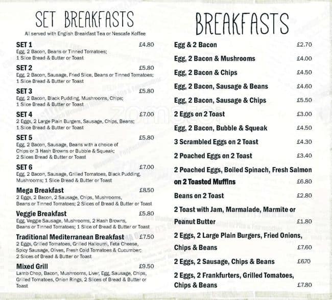 Menu at koffees and kream cafe, London