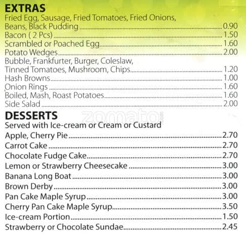 Menu at Jenny's Café cafe, Borehamwood, 126 Shenley Rd