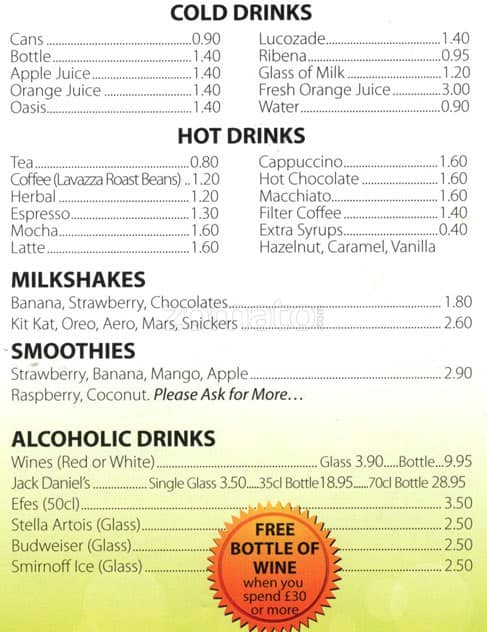 Menu at Jenny's Café cafe, Borehamwood, 126 Shenley Rd