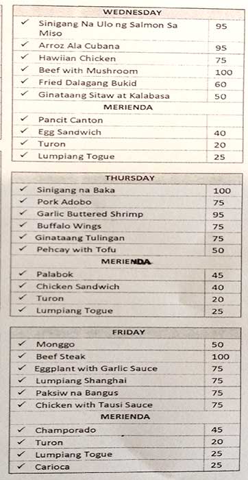 Menu at Chew and Brew Turo-Turo restaurant, Makati, 118 Perea Street