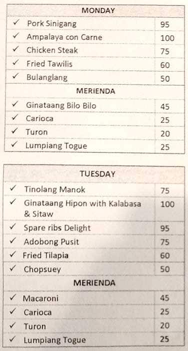Menu at Chew and Brew Turo-Turo restaurant, Makati, 118 Perea Street