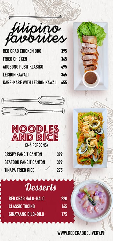 Menu at The Red Crab, Pasay, Fourth Floor