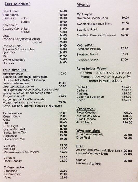 Menu at Cherry Lane Coffee House and Deli, Malmesbury