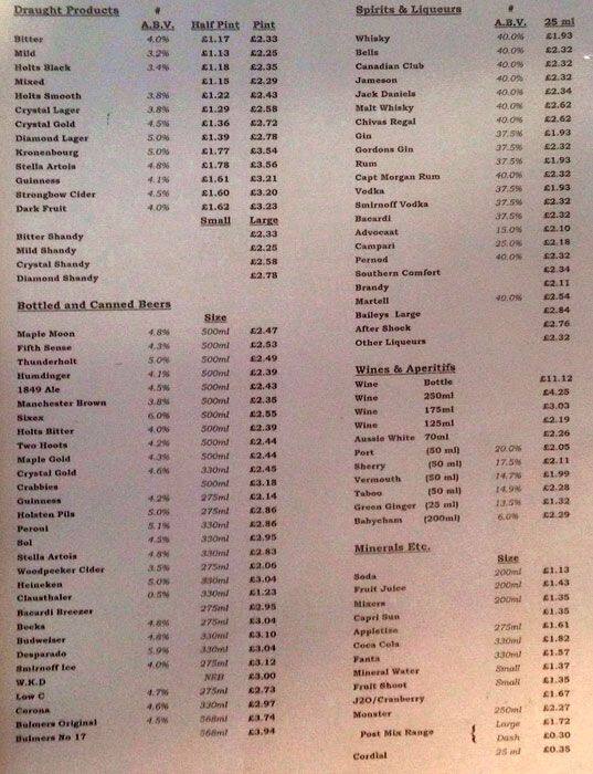 Menu at Ostrich - Joseph Holt pub & bar, Manchester, 163 Bury Old Road