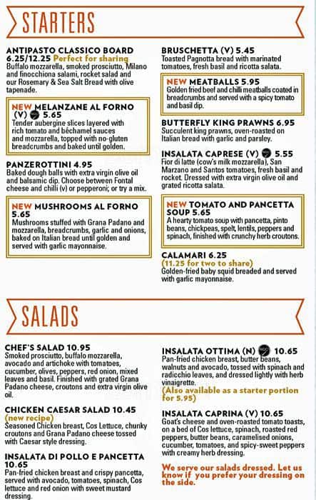 Menu at Ask Italian pizzeria, Edinburgh