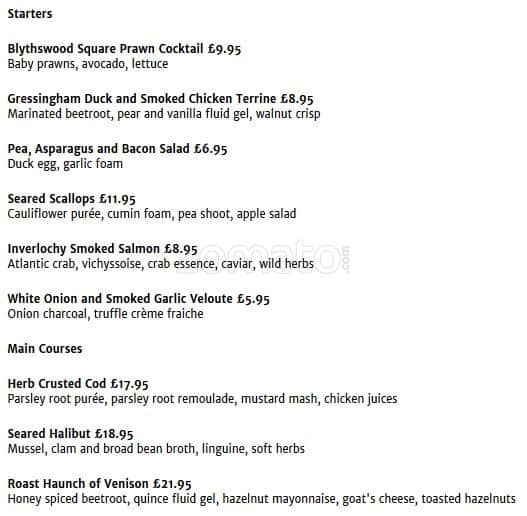 Menu at The Restaurant at Blythswood Square, Glasgow