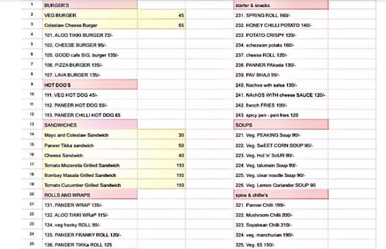 Menu at Good Bakery, Lucknow, VW8X+RW3