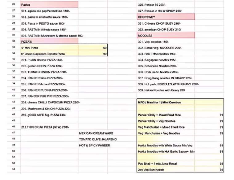 Menu at Good Bakery, Lucknow, VW8X+RW3