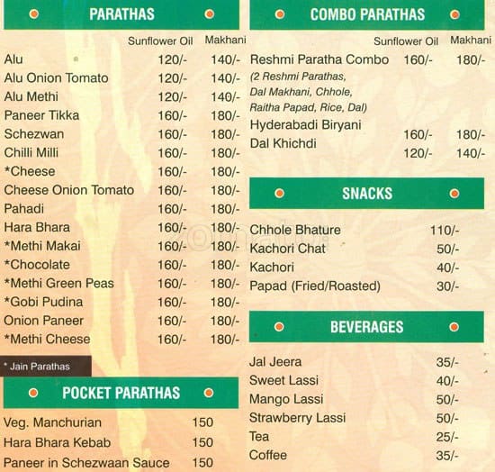 Menu at Paratha King, Pune, Phoenix Market City
