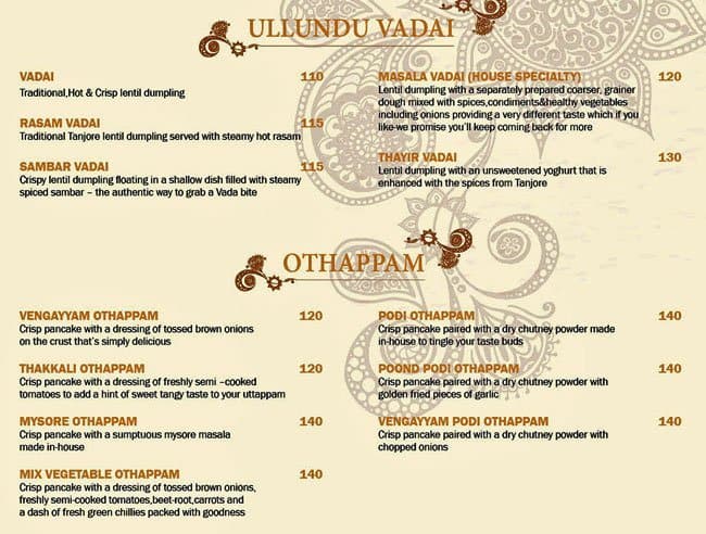 Menu at Tanjore - By Angie, Mumbai