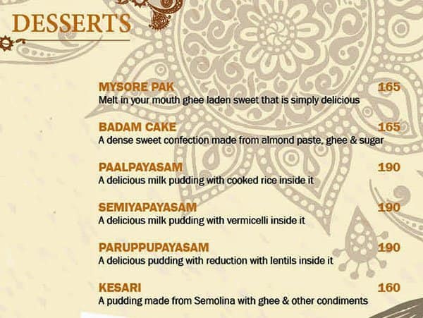 Menu at Tanjore - By Angie, Mumbai