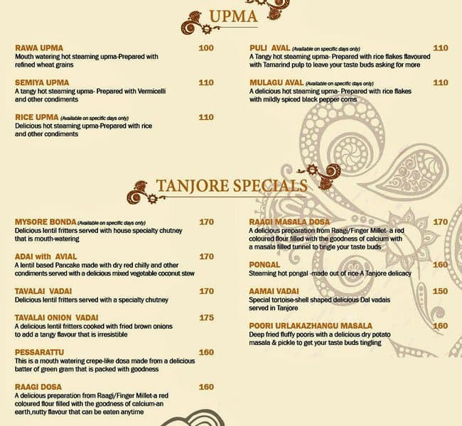Menu at Tanjore - By Angie, Mumbai