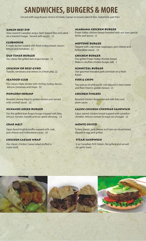 Menu at Silvano's Restaurant, Agassiz