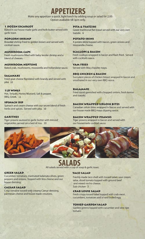 Menu at Silvano's Restaurant, Agassiz