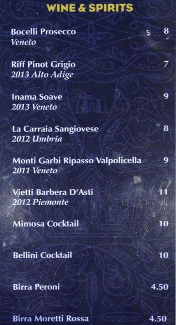 Menu at Caffe Umbria cafe, Seattle, 320 Occidental Ave S