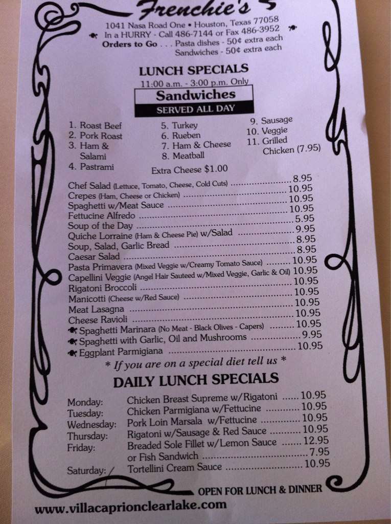 Frenchie's Italian Cuisine Menu - Urbanspoon/Zomato