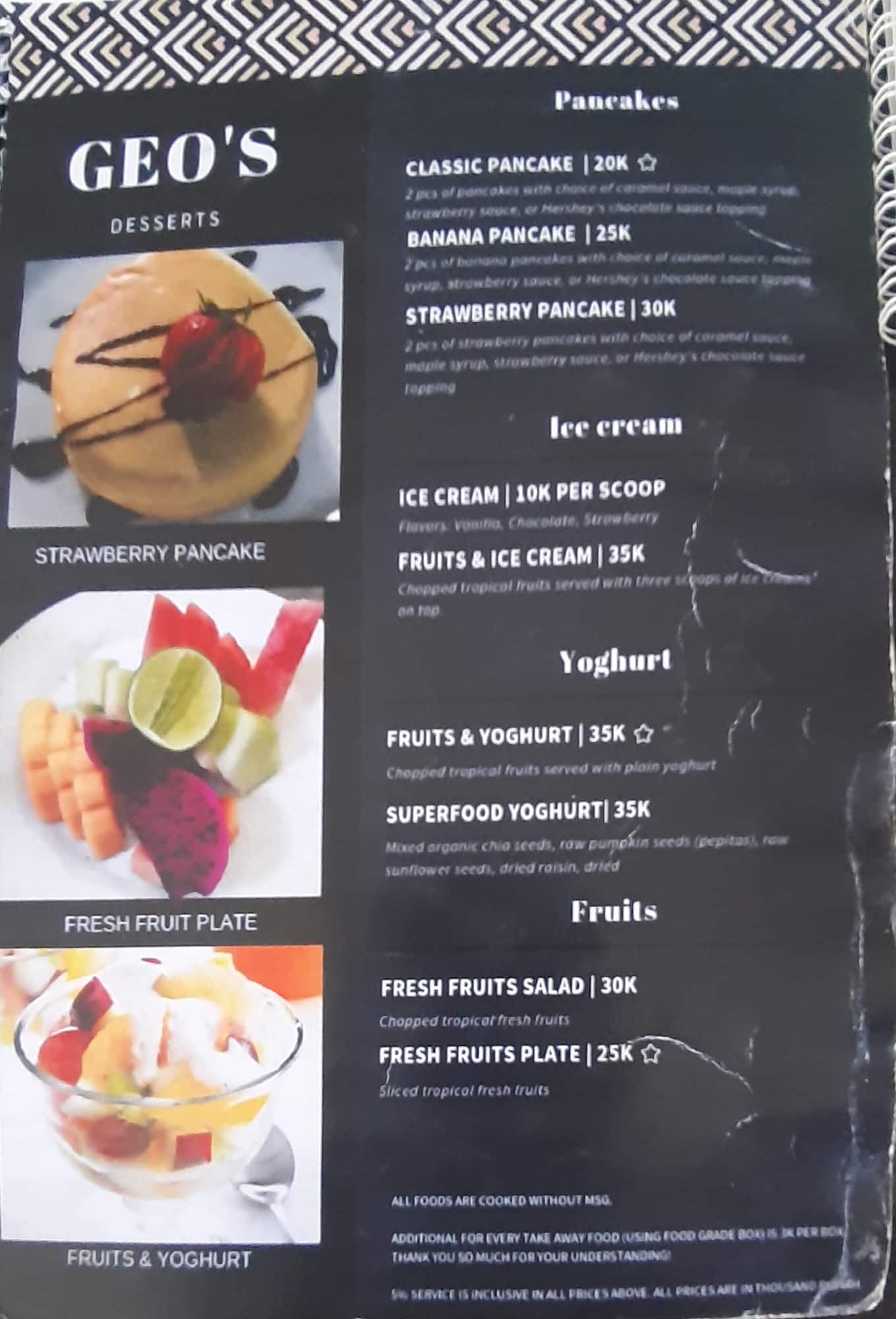 Menu at Geo Coffee & Roastery House cafe, Kuta