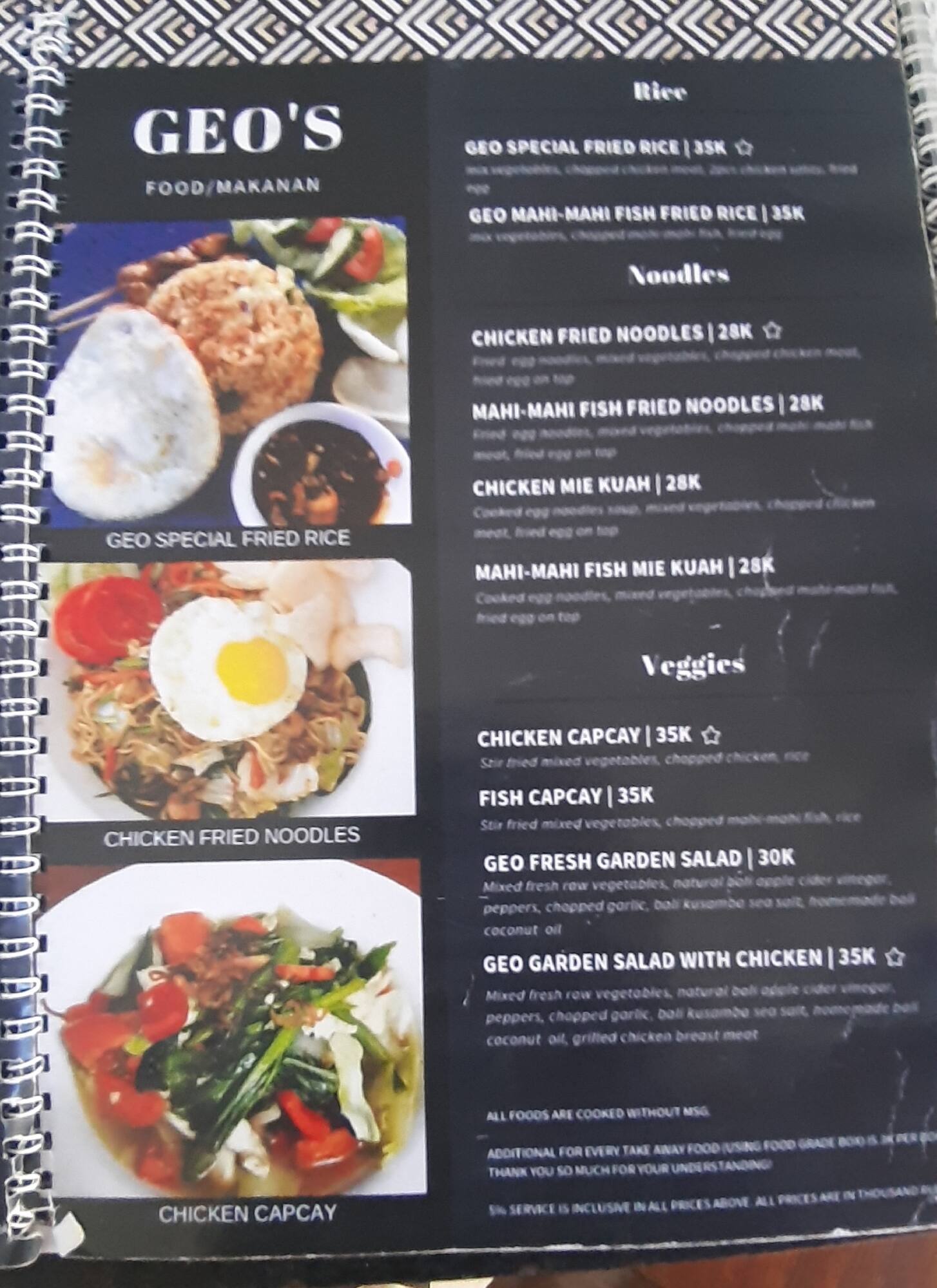 Menu at Geo Coffee & Roastery House cafe, Kuta