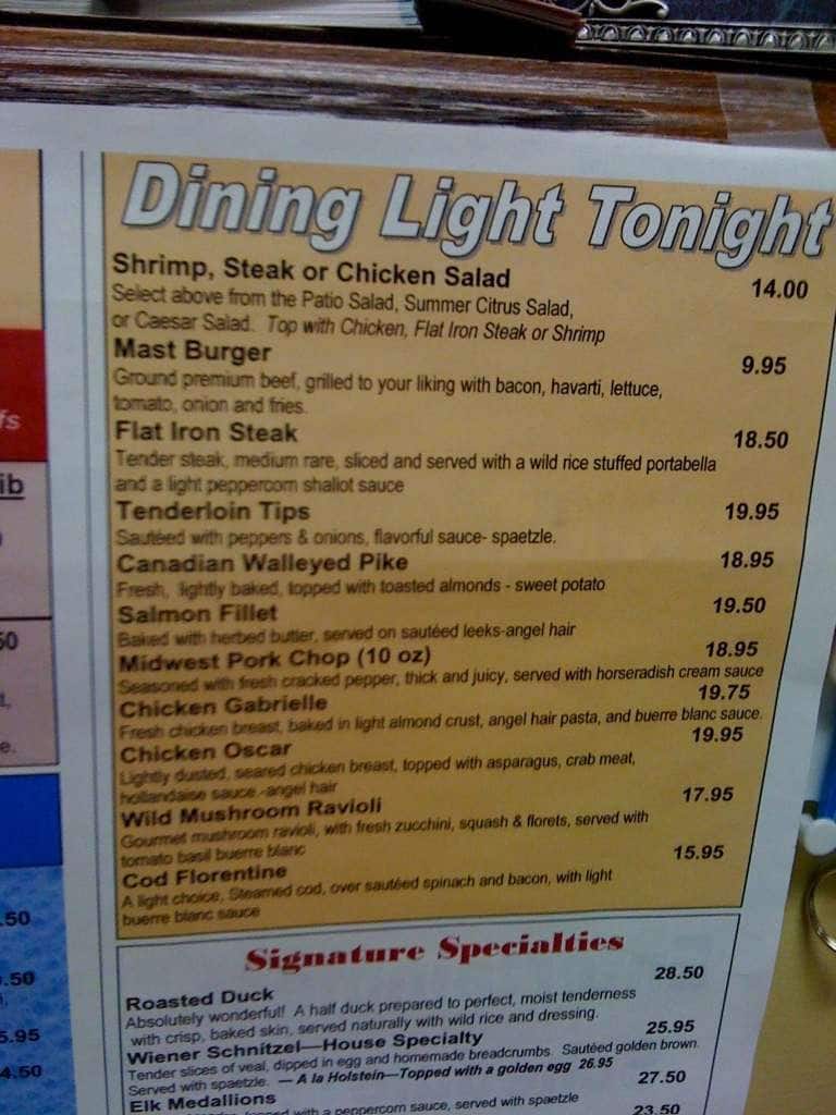 Menu at Golden Mast Inn pub & bar, Okauchee Lake