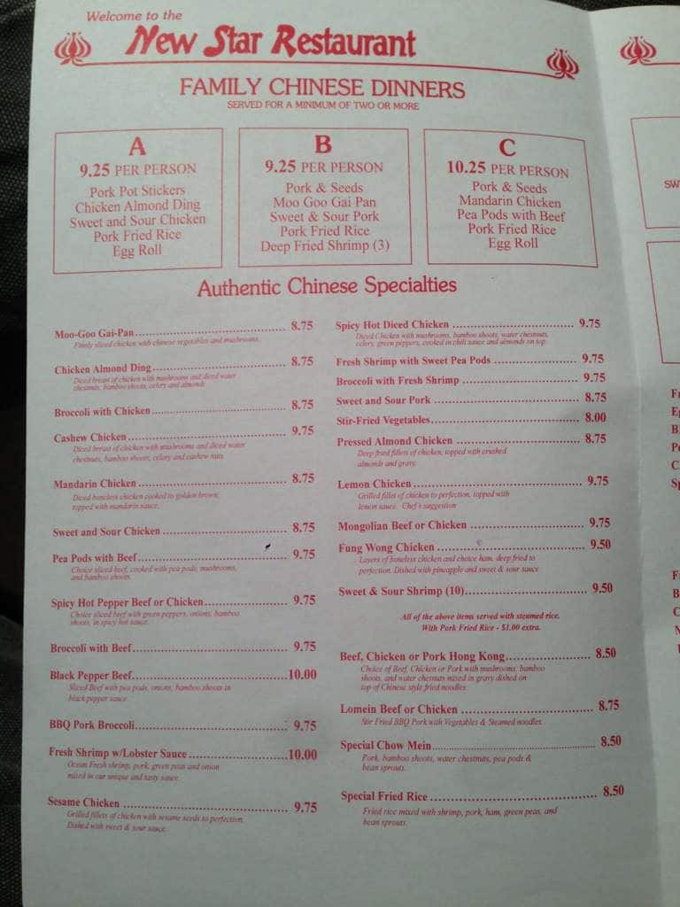 Menu at New Star Restaurant, Rigby, 207 Stockham Boulevard