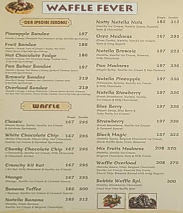 Menu of Waffle Fever, Sector 14, Gurgaon