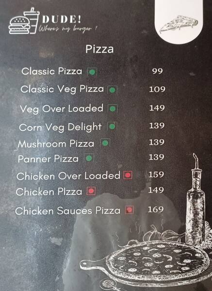 Menu at DUDE where's my burger?, Hyderabad