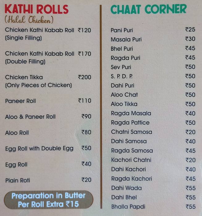 Menu of Delfree Kathi Rolls & Chaat Corner, Wadgaon Sheri, Pune