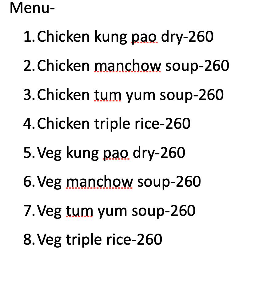 Menu of Mini China, Wagle Estate, Thane West, Thane