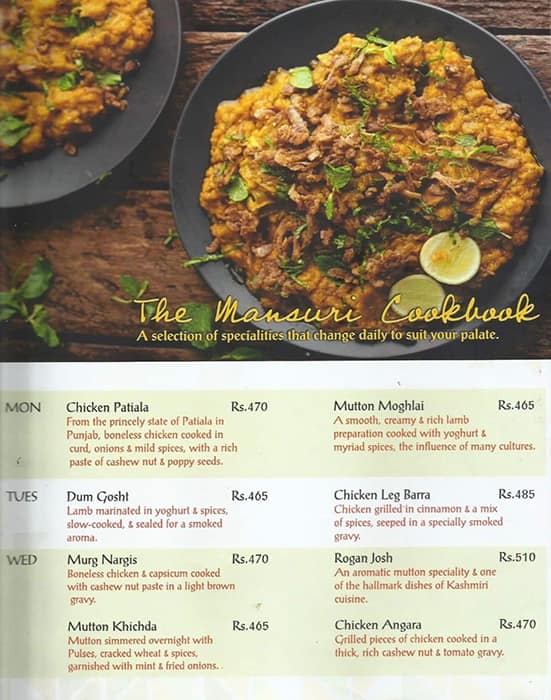 Menu of Delhi Darbar, Colaba, Mumbai