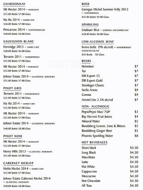 Menu at The Bar at Solway Park, Masterton, High St