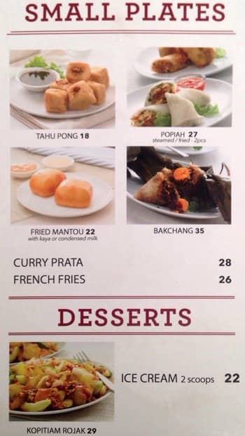 Menu at Kopitiam cafe, Jakarta, Jln. M.H. Thamrin No. 1