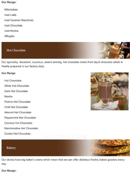 Menu at Butlers Chocolate Café cafe, Dublin, 18 Nassau St