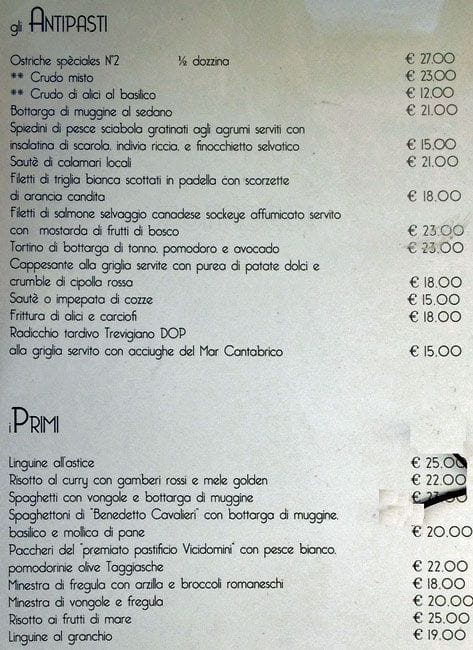 Menu da Ai Piani ristorante, Roma, Via Francesco Denza