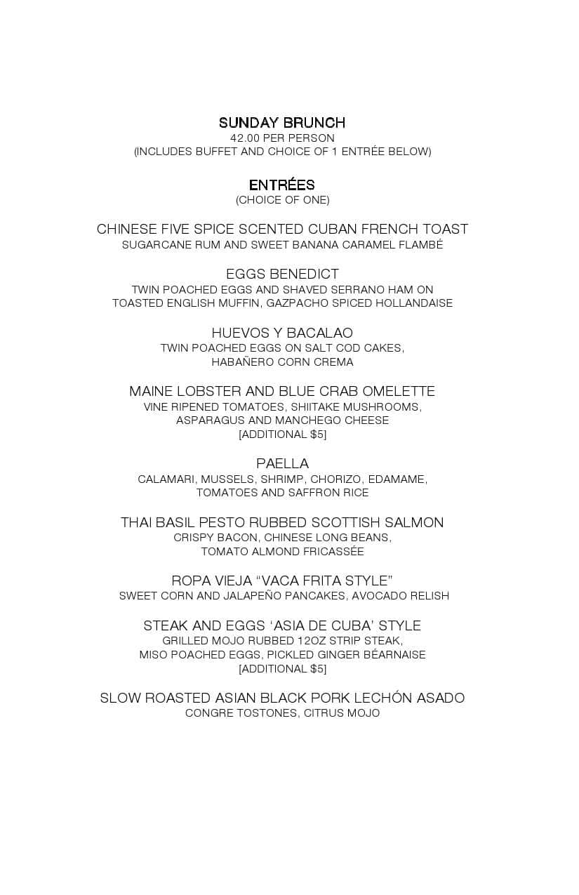 Menu at Asia de Cuba cafe, Miami Beach