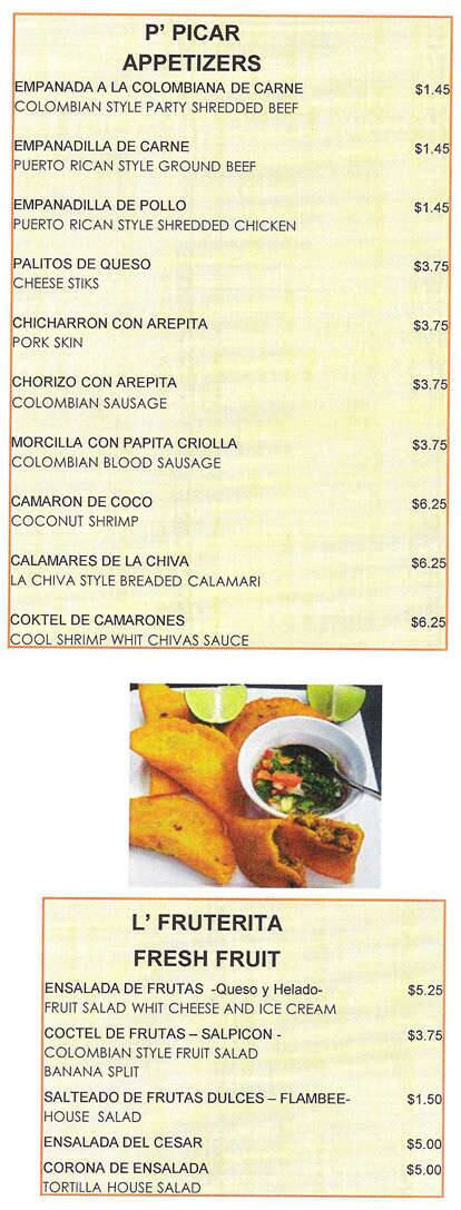 La Chiva Colombian Restaurant Menu - Urbanspoon/Zomato