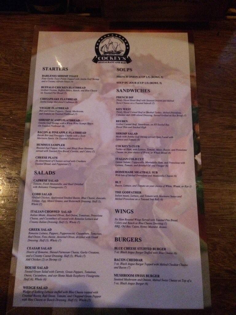 Cockey's Menu, Menu for Cockey's, Fells Point, Baltimore - Urbanspoon ...