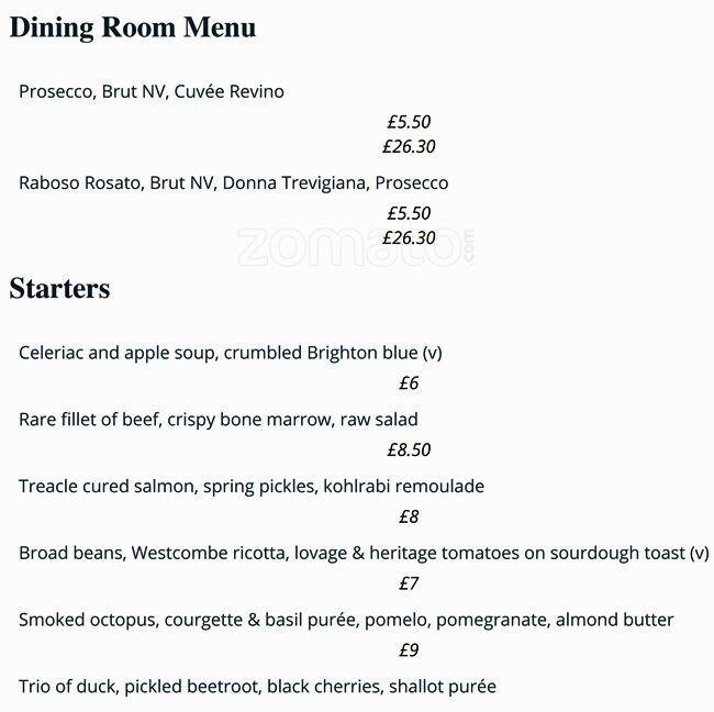 Menu at Bull And Gate pub & bar, London