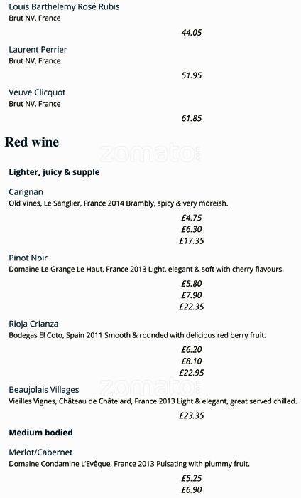 Menu at Bull And Gate pub & bar, London