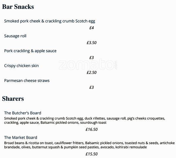 Menu at Bull And Gate pub & bar, London