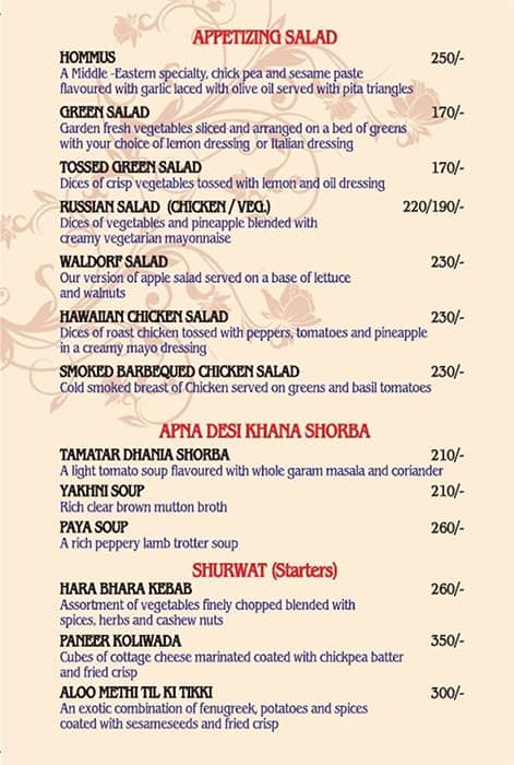 Menu of Hotel Sai Palace, Near Andheri East Station, Mumbai