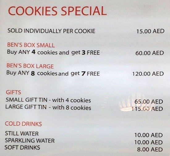 Ben's Cookies Menu, Menu for Ben's Cookies, Yas Island, Abu Dhabi - Zomato