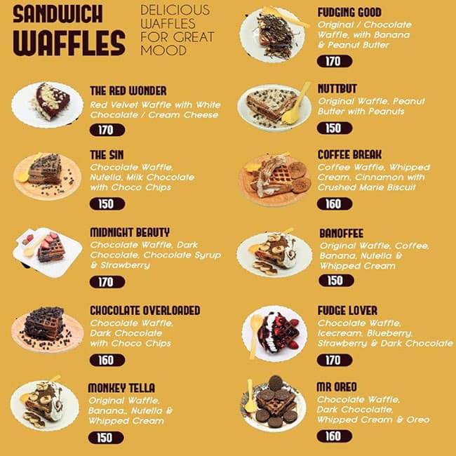 Menu at Belgian Waffle Factory, Bengaluru, 35/28 old no 649
