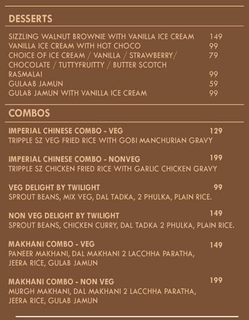 Menu at Twilight Global Restaurant, Bengaluru