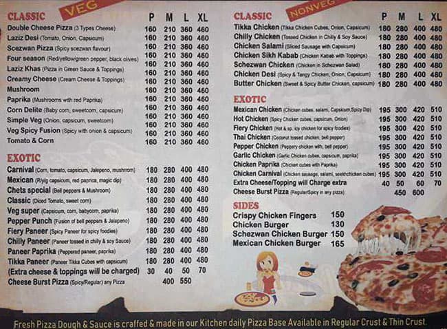 Menu of Laziz Pizza, Ulubari, Guwahati
