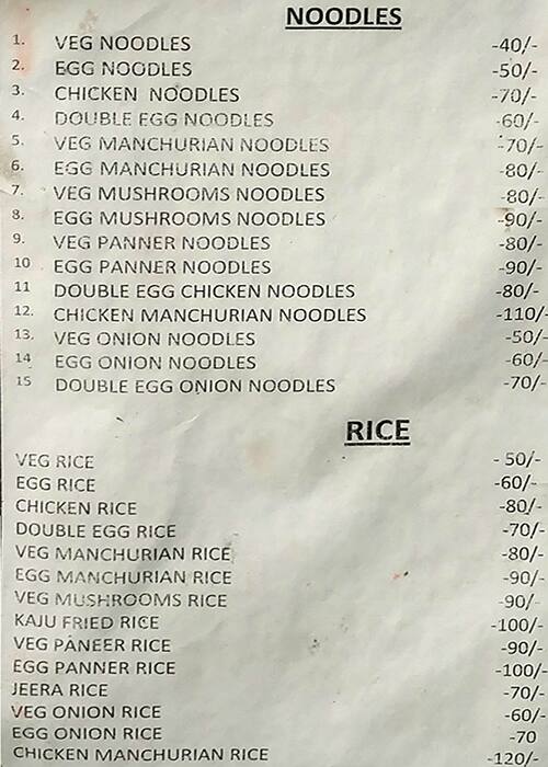 Menu at Kalyan Bakery & Fast Food, Guntur