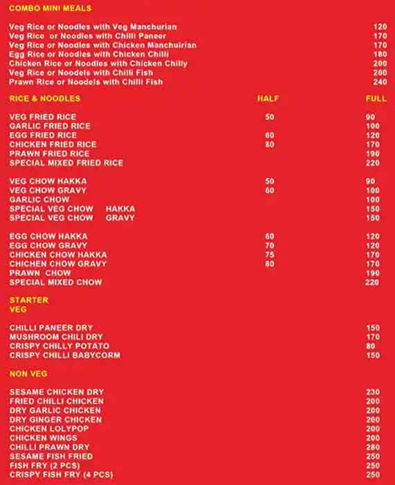 Menu of Wow Chow, Majiwada, Thane West, Thane