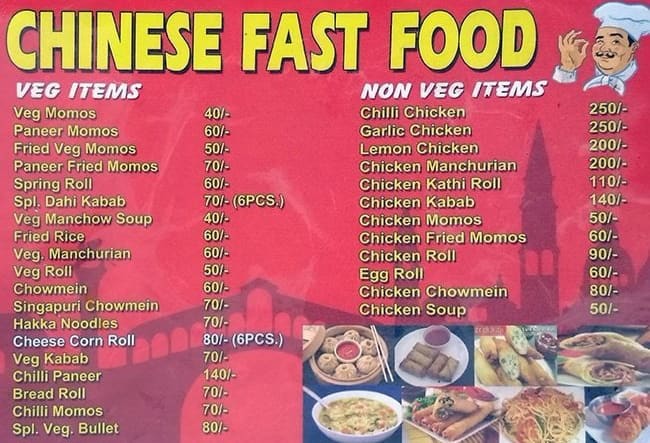 Menu of Green Chilli Fast Food, NIT, Faridabad