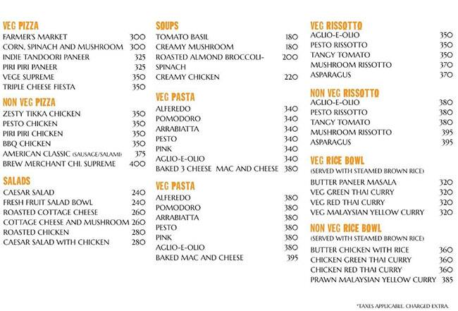 Menu at Brew Merchant. Cafe & Bar, Pune